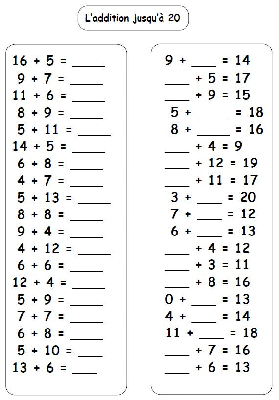 Gratuit en pdf : Les additions jusqu’à 20 – CoeurSoleil Martine Rossier