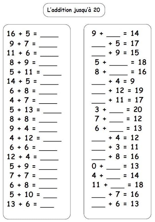 Gratuit en pdf : Les additions jusqu’à 20 – CoeurSoleil Martine Rossier